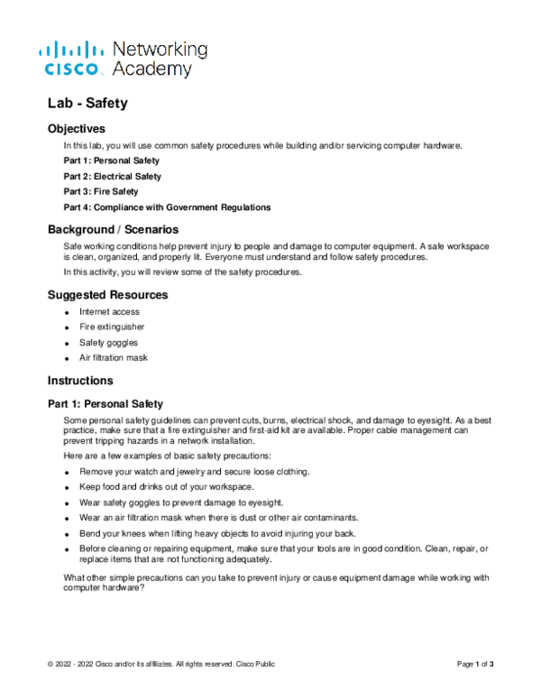 (PDF) Lab -Safety Objectives