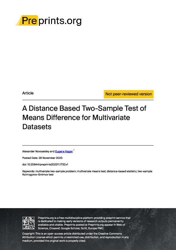 (PDF) A Distance Based Two-Sample Test of Means Difference for ...