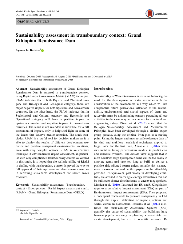 (PDF) Sustainability assessment in transboundary context: Grand ...