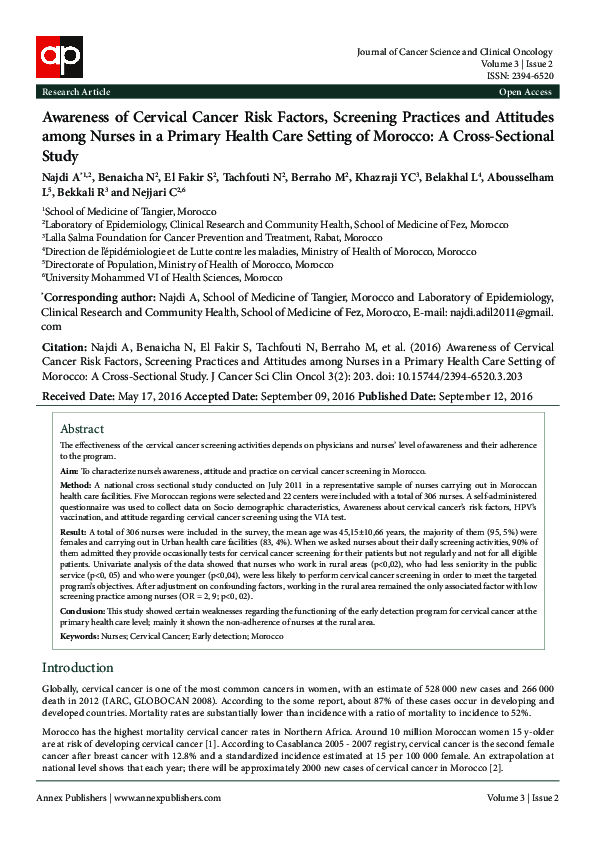 (PDF) Awareness of Cervical Cancer Risk Factors, Screening Practices and Attitudes among Nurses ...