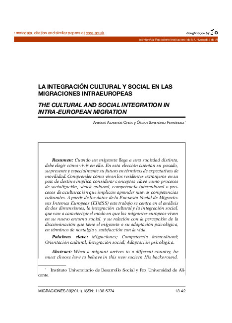 (PDF) The cultural and social integration in intra-european migration