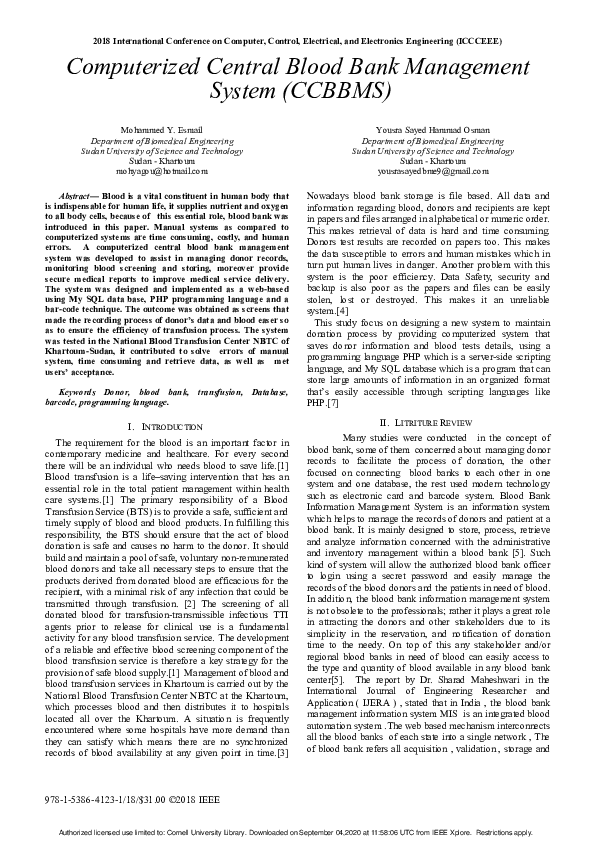 (PDF) Computerized Central Blood Bank Management System (CCBBMS)