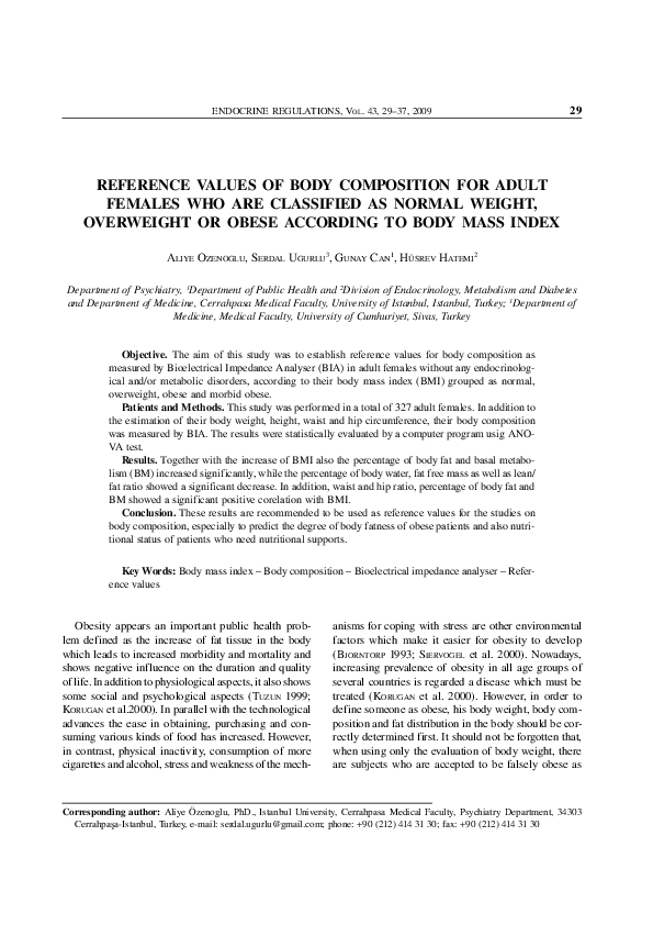 (PDF) Reference Values of Body Composition for Adult Females Who Are ...