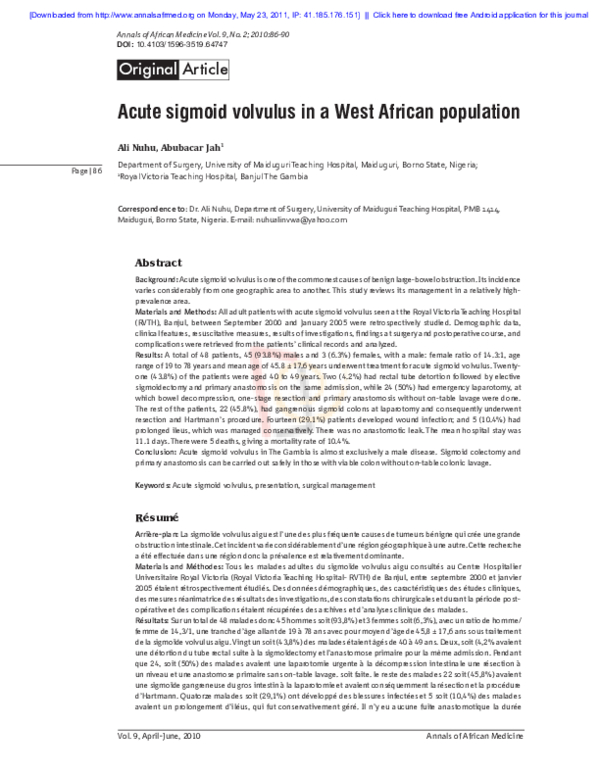 (PDF) Acute sigmoid volvulus in a West African population