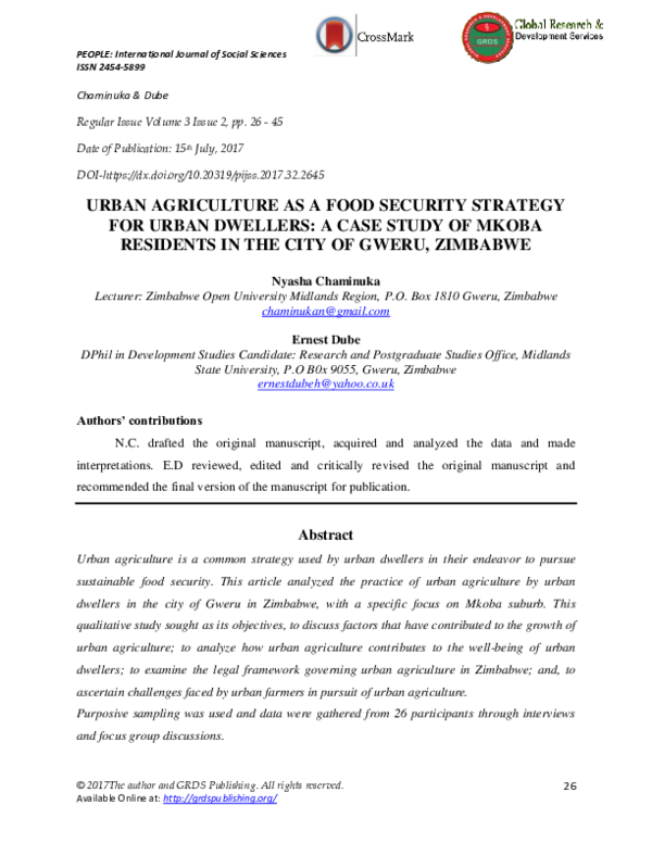 (PDF) Urban Agriculture as a Food Security Strategy for Urban Dwellers ...