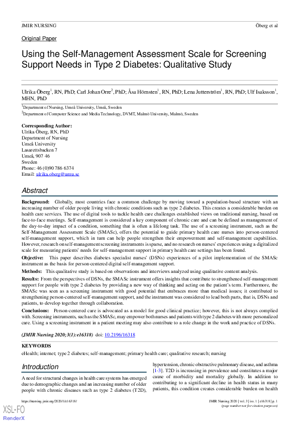 (PDF) Using the Self-Management Assessment Scale for Screening Support ...