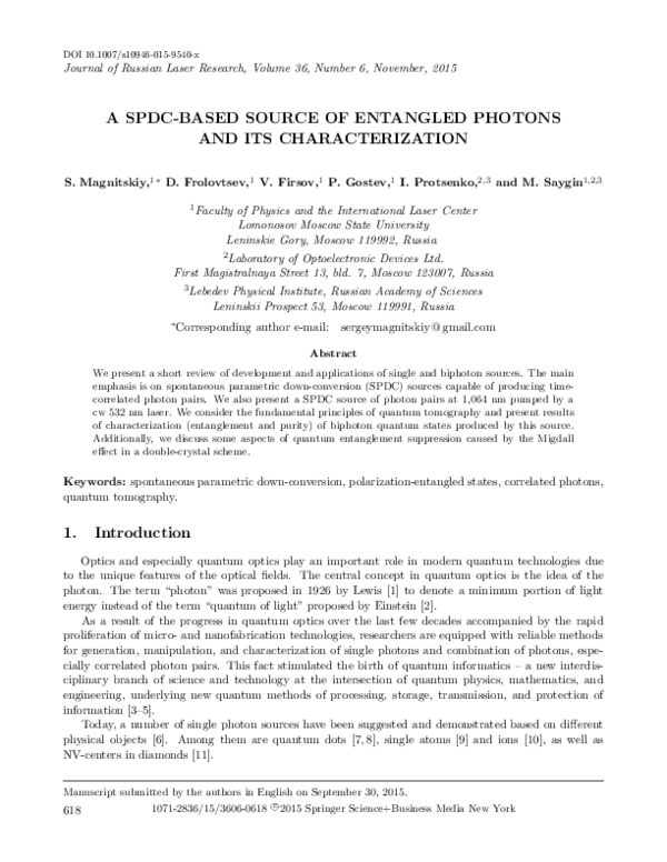 (PDF) A SPDC-Based Source of Entangled Photons and its Characterization