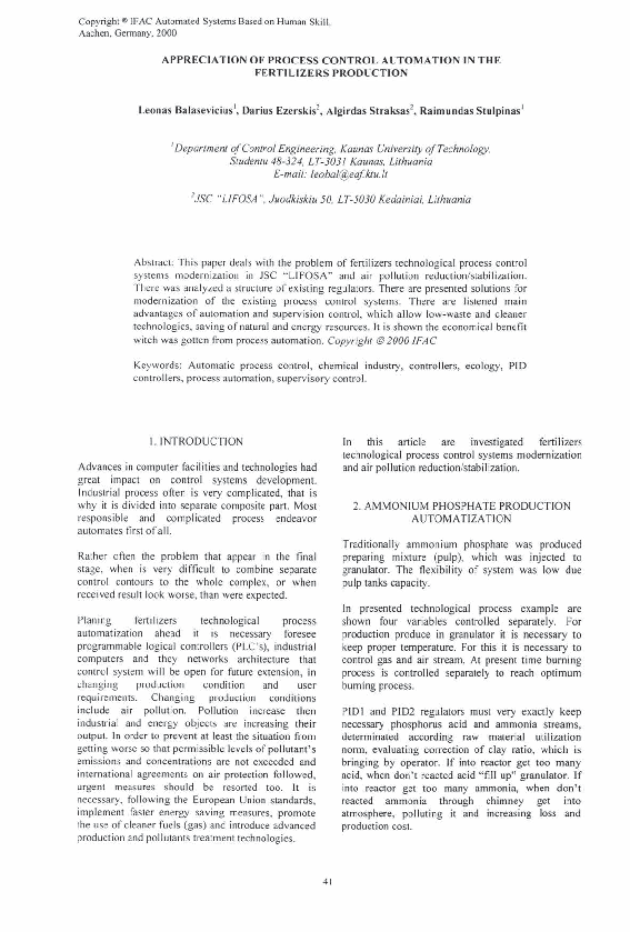 (PDF) Appreciation of Process Control Automation in the Fertilizers Production