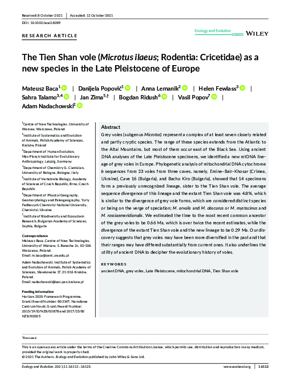 (PDF) The Tien Shan vole ( Microtus ilaeus ; Rodentia: Cricetidae) as a ...