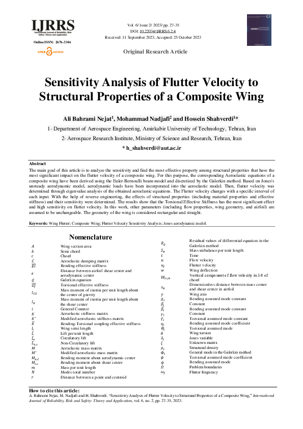Pdf Sensitivity Analysis Of Flutter Velocity To Structural Properties Of A Composite Wing
