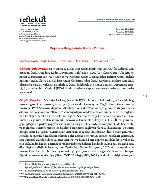 (PDF) Deprem Bölgesinde Kadın Olmak
