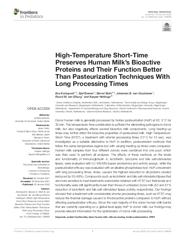 (PDF) High-Temperature Short-Time Preserves Human Milk's Bioactive ...