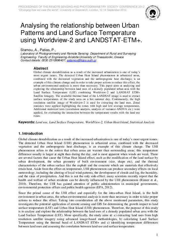 (PDF) Analysing the relationship between Urban Patterns and Land Surface Temperature using ...