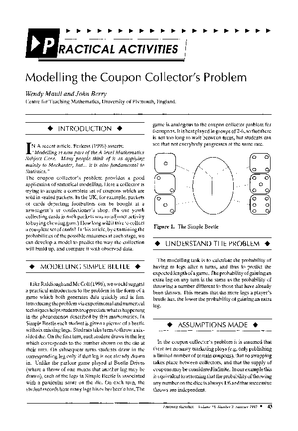 (PDF) Modelling the Coupon Collector's Problem