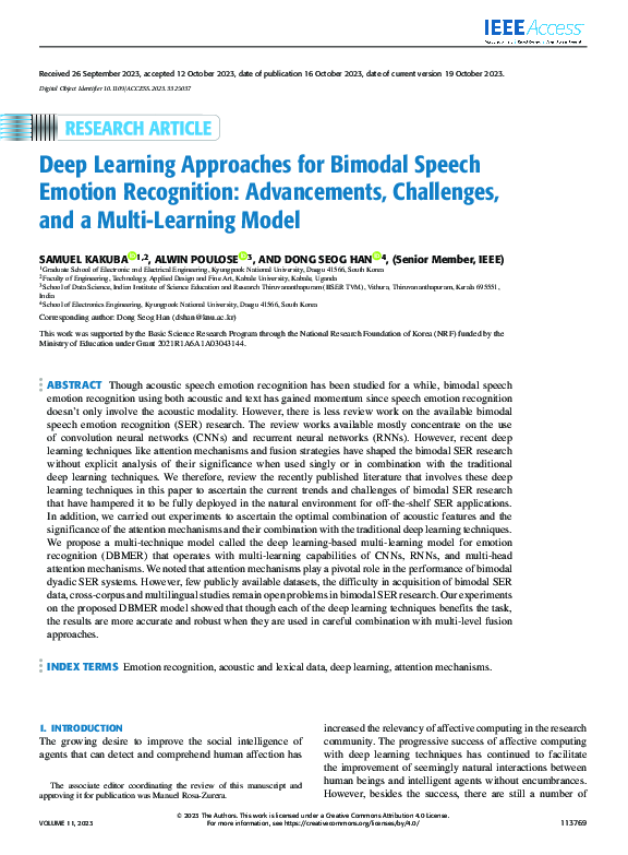 (PDF) Deep Learning Approaches for Bimodal Speech Emotion Recognition ...