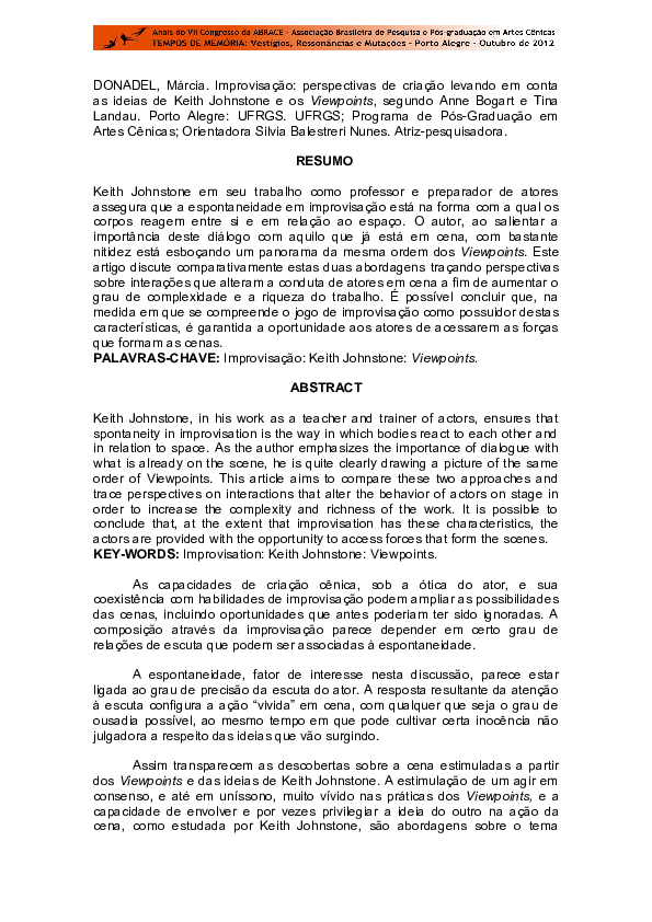 (PDF) Disponibilidade para a Improvisação: um Paralelo entre as Ideias ...