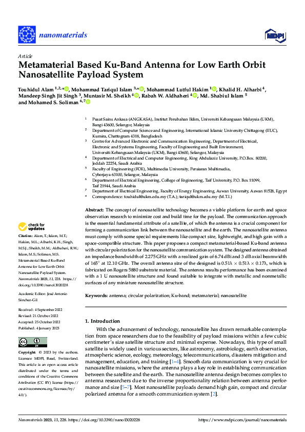 (PDF) Metamaterial Based Ku-Band Antenna for Low Earth Orbit Nanosatellite Payload System