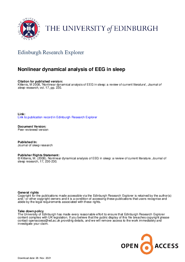 (PDF) Nonlinear dynamical analysis of EEG in sleep: a review of current literature