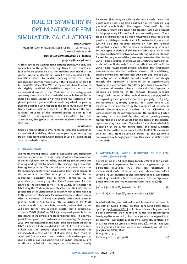 (PDF) Role of Symmetry in Optimization of Fem Simulation Calculations