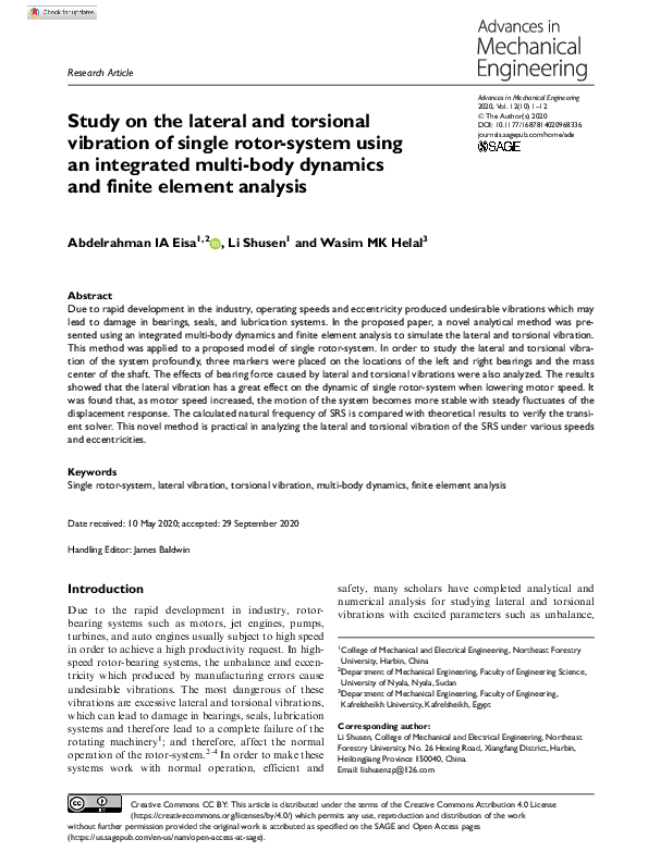 (PDF) Study on the lateral and torsional vibration of single rotor-system using an integrated ...