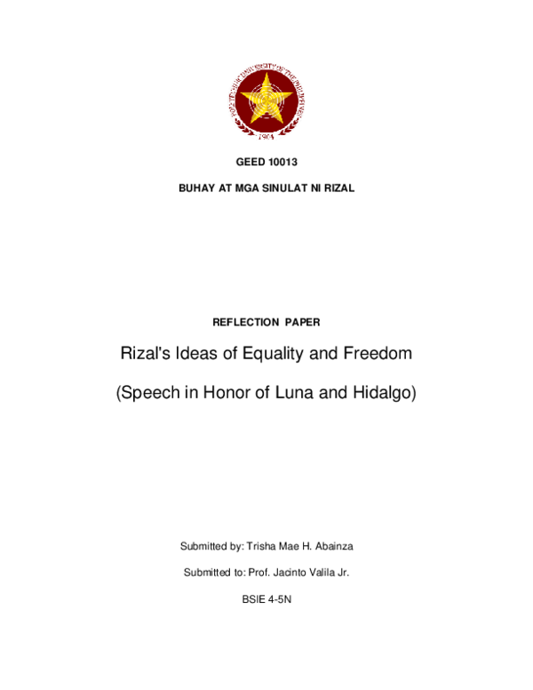 (PDF) RIZAL'S SPEECH IN HONOR OF LUNA AND HIDALGO