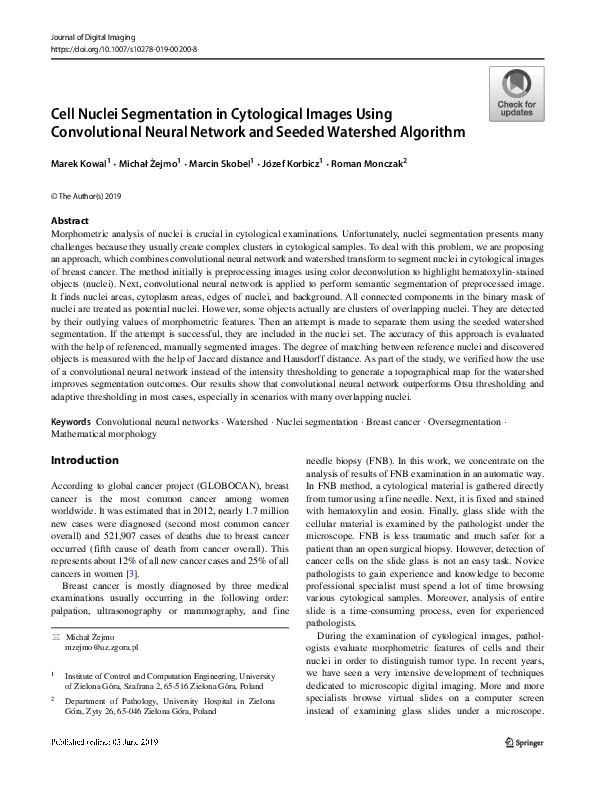 Pdf Cell Nuclei Segmentation In Cytological Images Using Convolutional Neural Network And
