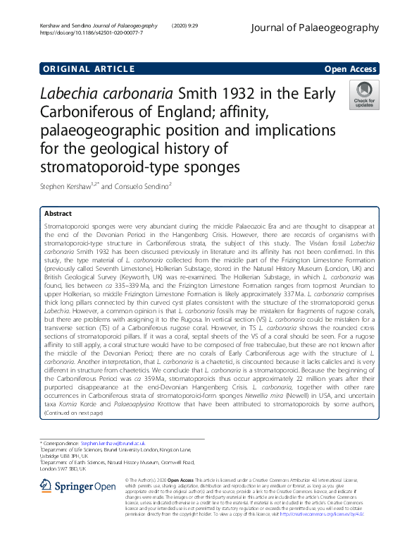 (PDF) Labechia carbonaria Smith 1932 in the Early Carboniferous of ...
