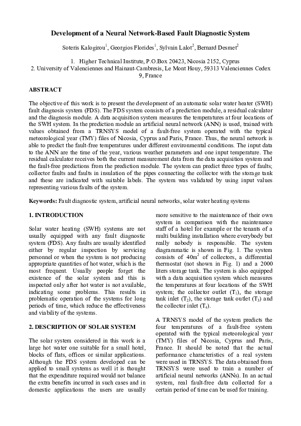 Pdf Development Of A Neural Network Based Fault Diagnostic System