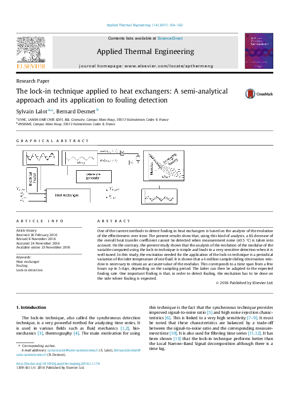 (PDF) The lock-in technique applied to heat exchangers: A semi-analytical approach and its ...