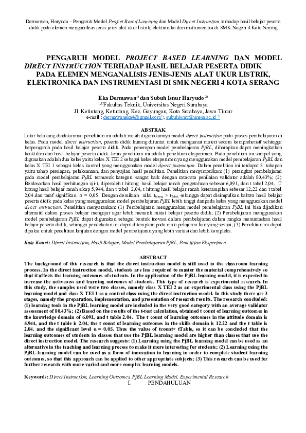 (DOC) PENGARUH MODEL PROJECT BASED LEARNING DAN MODEL DIRECT ...