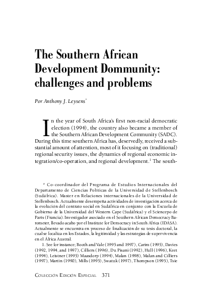 (PDF) The Southern African Development Dommunity: challenges and problems