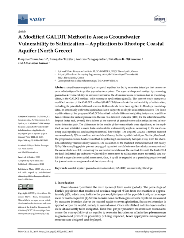 (PDF) A Modified GALDIT Method to Assess Groundwater Vulnerability to Salinization—Application ...
