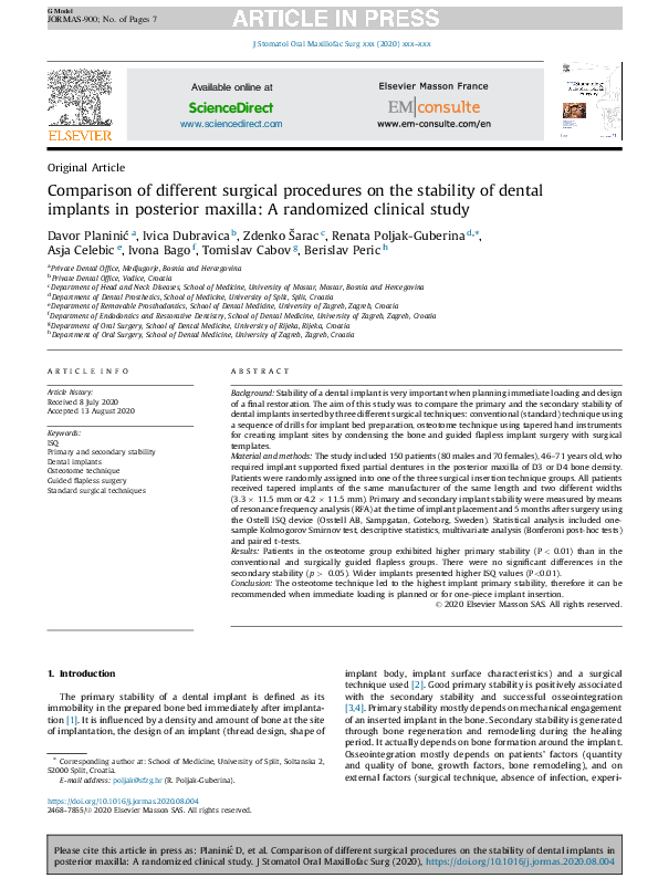 (PDF) Comparison of different surgical procedures on the stability of ...