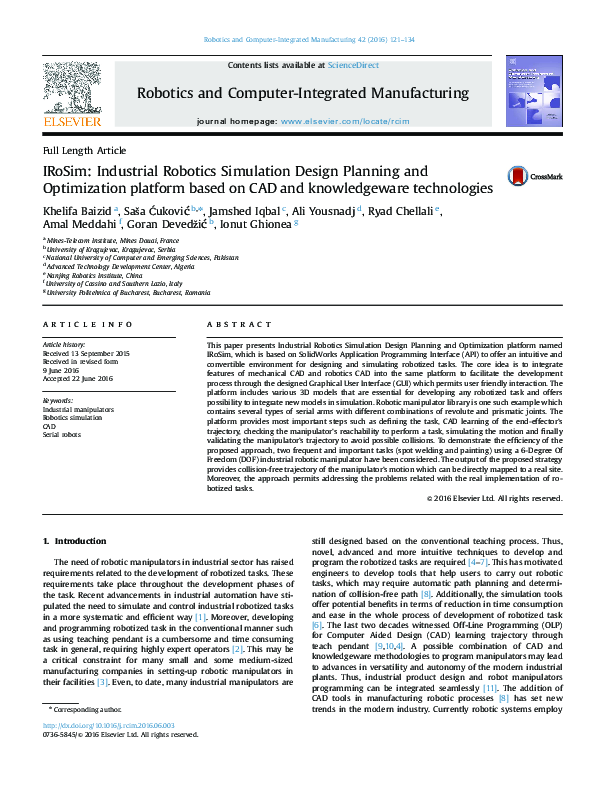 (PDF) IRoSim: CAD-Based Robotics Simulation Platform
