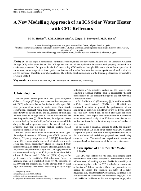 (PDF) Design and analysis of a novel ICS solar water heater with CPC ...