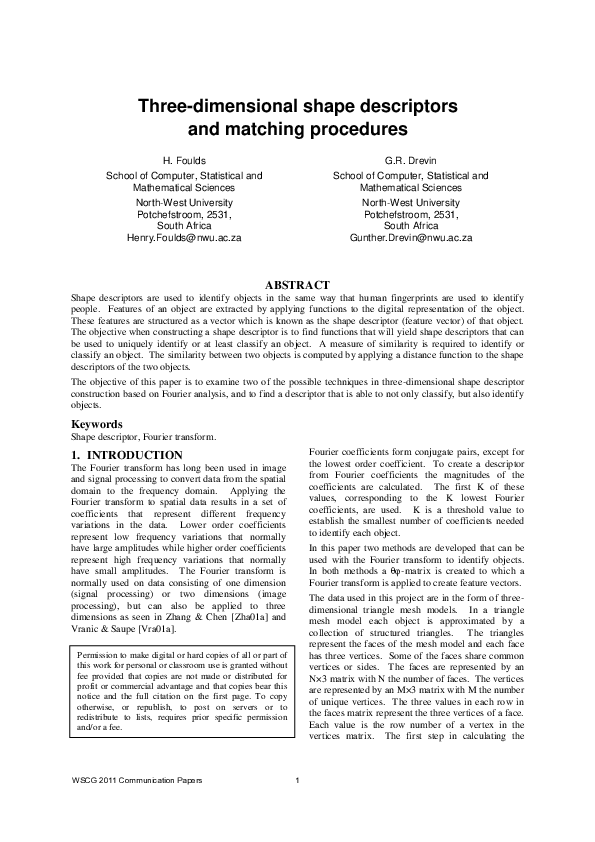 (PDF) Three-dimensional shape descriptors and matching procedures