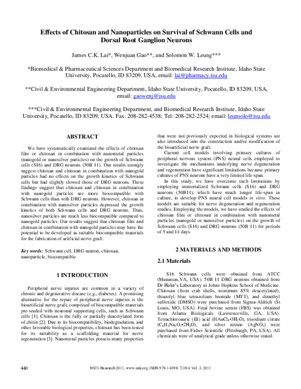 (PDF) Effects of Chitosan and Nanoparticles on Survival of Schwann ...