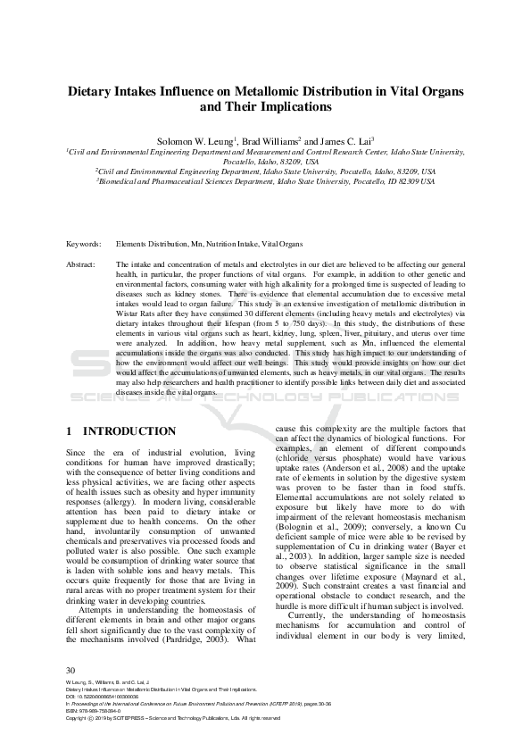 (PDF) Dietary Intakes Influence on Metallomic Distribution in Vital ...