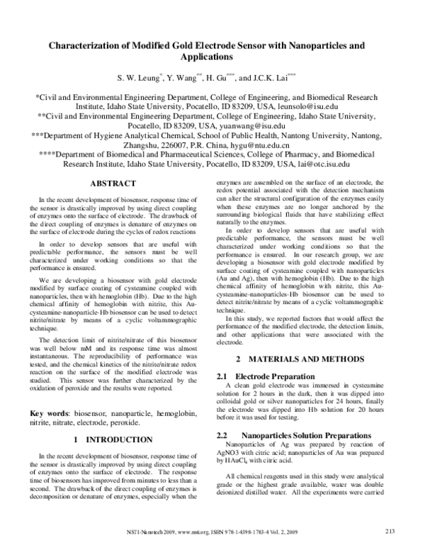 (PDF) Characterization of Modified Gold Electrode Sensor with ...