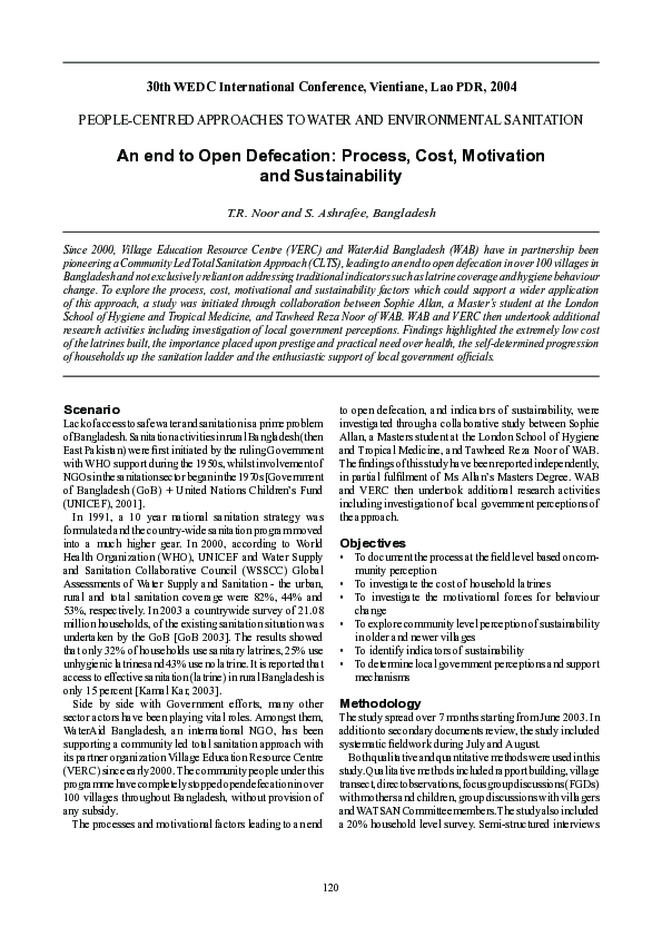 (PDF) An end to open defecation: process, cost, motivation and ...
