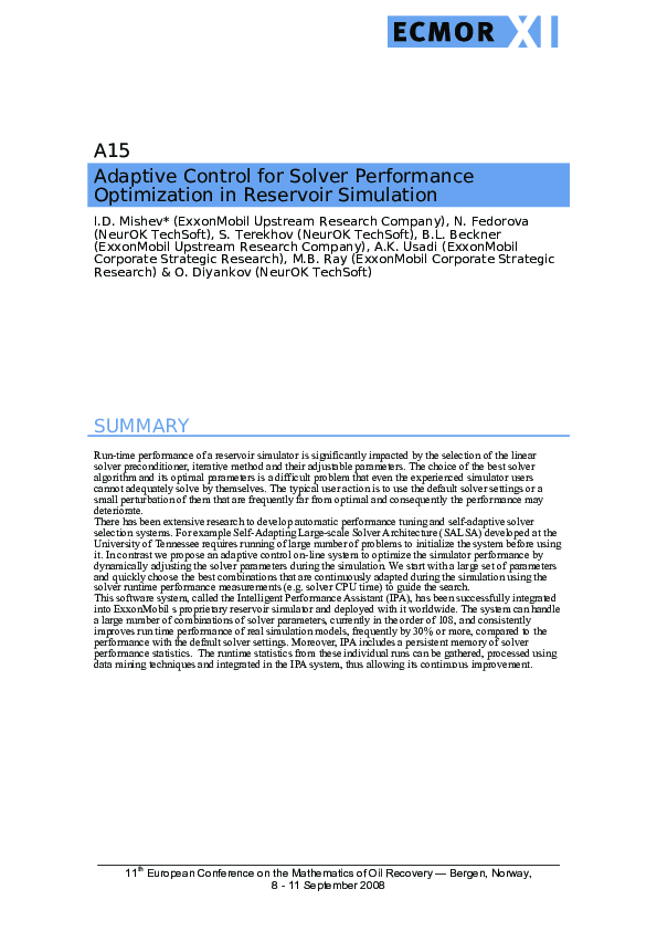 Pdf Adaptive Control For Solver Performance Optimization In Reservoir Simulation