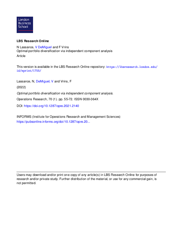(PDF) Optimal Portfolio Diversification via Independent Component Analysis