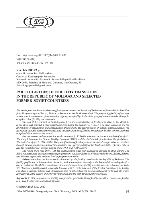 (PDF) Particularities of Fertility Transition in the Republic of ...