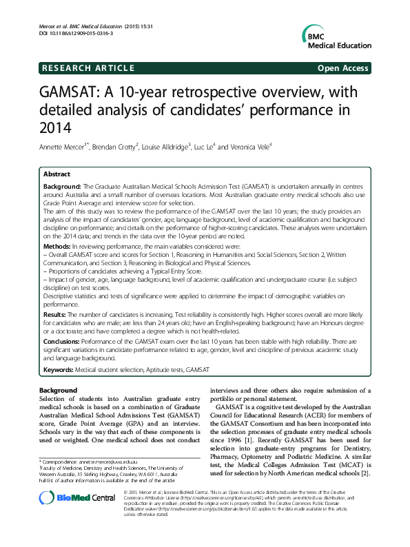 (PDF) GAMSAT: A 10-year retrospective overview, with detailed analysis ...