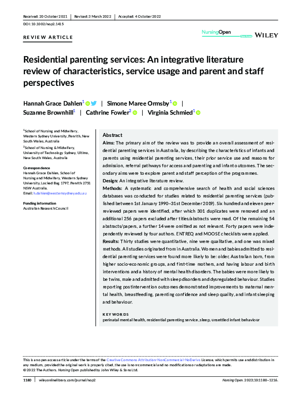 (PDF) Residential parenting services: An integrative literature review of characteristics ...