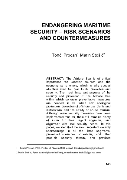 (PDF) Endangering maritime security – risk scenarios and countermeasures