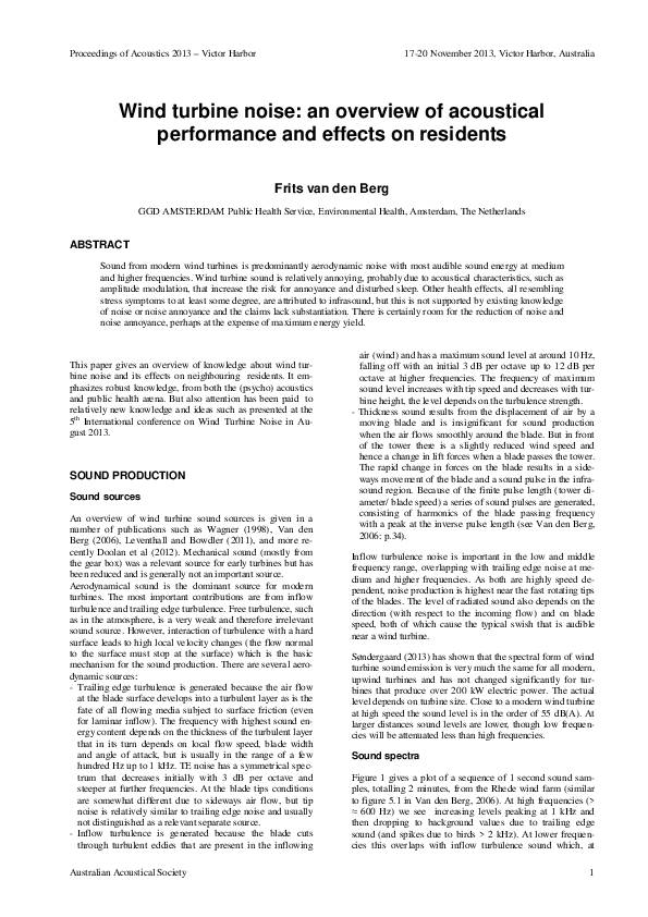 (PDF) Wind turbine noise: an overview of acoustical performance and ...