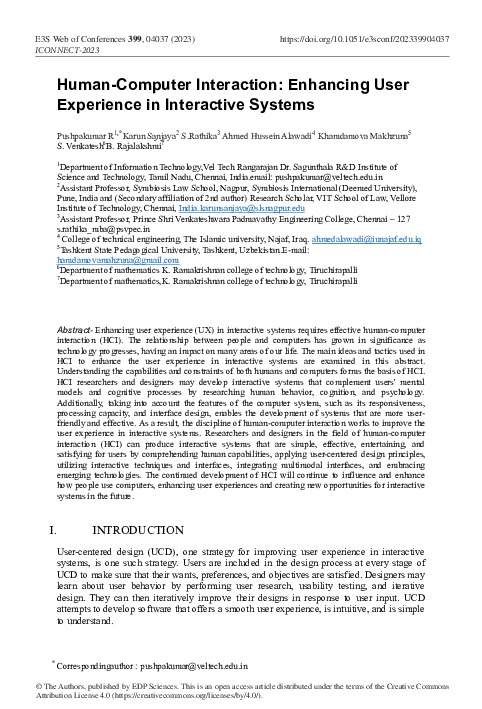 (PDF) Human-Computer Interaction: Enhancing User Experience in ... (PDF) Human-Computer Interaction: Enhancing User Experience in ...