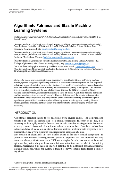 (PDF) Algorithmic Fairness and Bias in Machine Learning Systems