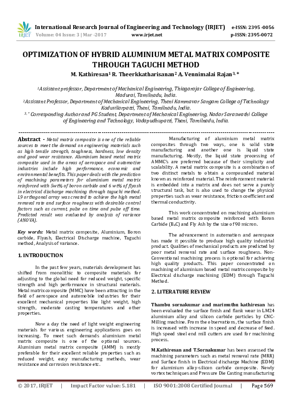 (PDF) OPTIMIZATION OF HYBRID ALUMINIUM METAL MATRIX COMPOSITE THROUGH ...